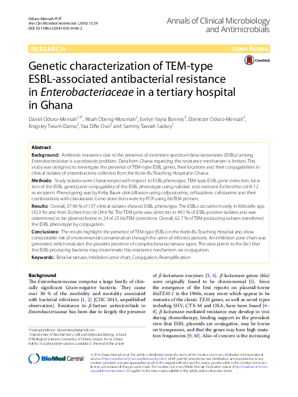 (PDF) Genetic characterization of TEM-type ESBL-associated ...