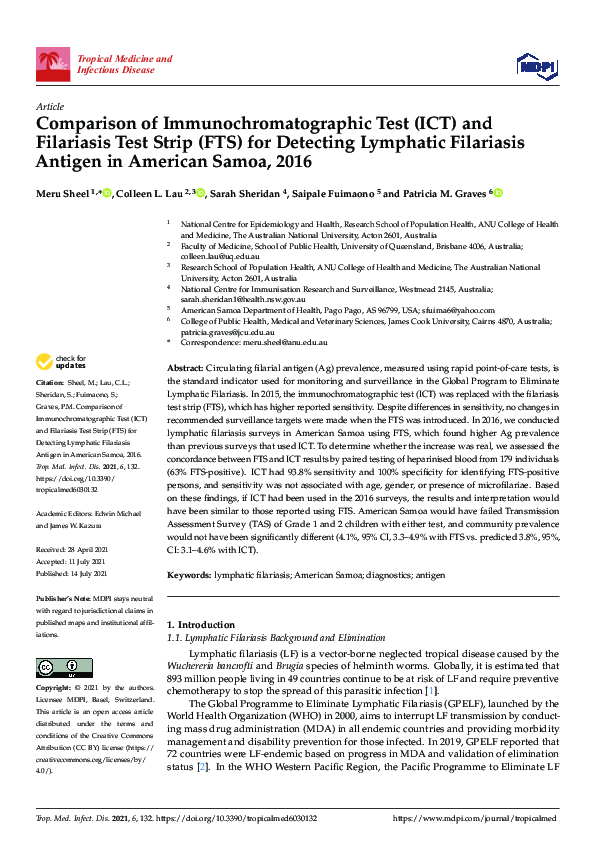 (PDF) Comparison of Immunochromatographic Test (ICT) and Filariasis ...