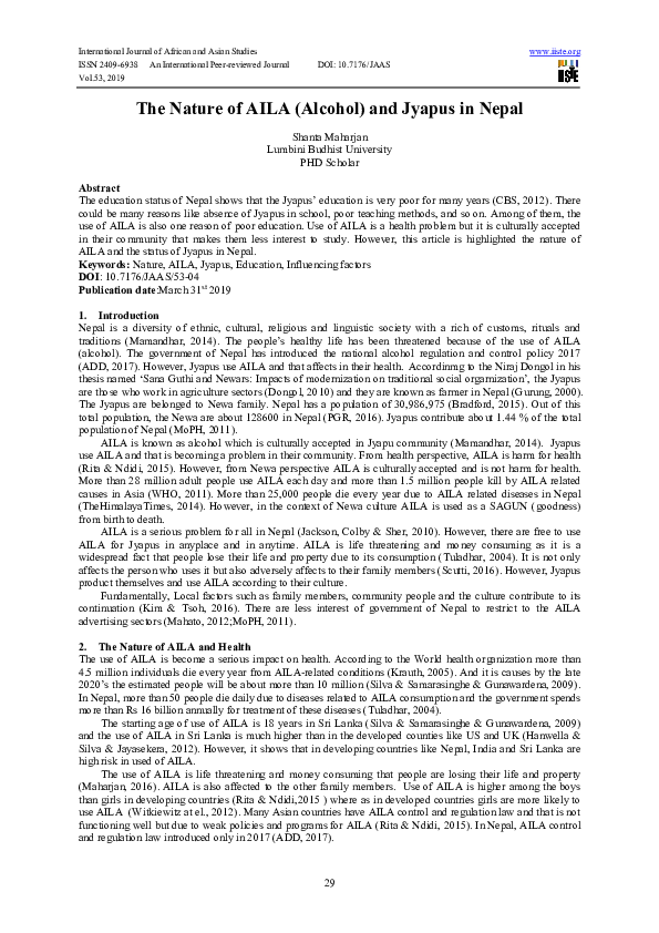(PDF) The Nature of AILA (Alcohol) and Jyapus in Nepal