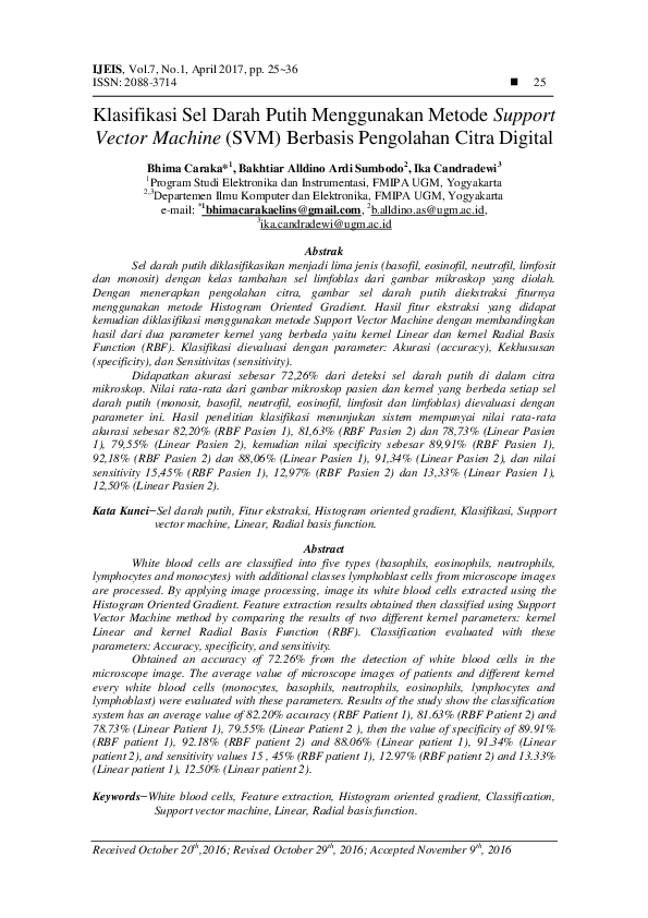 (PDF) Klasifikasi Sel Darah Putih Menggunakan Metode Support Vector Machine (SVM) Berbasis ...