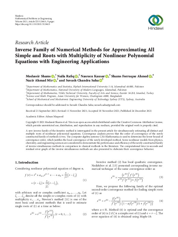 (PDF) Inverse Family of Numerical Methods for Approximating All Simple ...