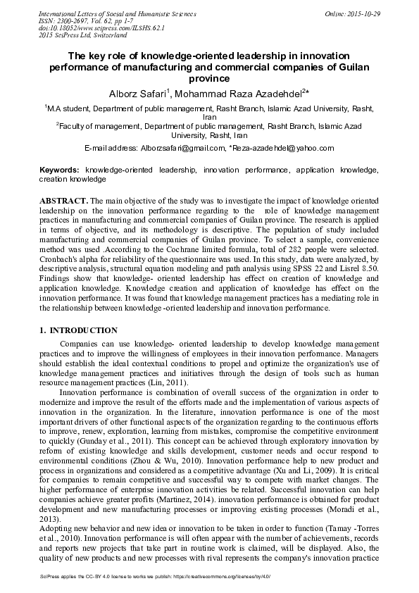 (PDF) The Key Role of Knowledge-Oriented Leadership in Innovation ...