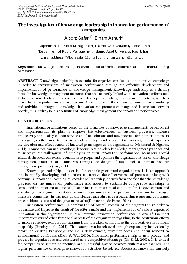 (PDF) The Investigation of Knowledge Leadership in Innovation ...