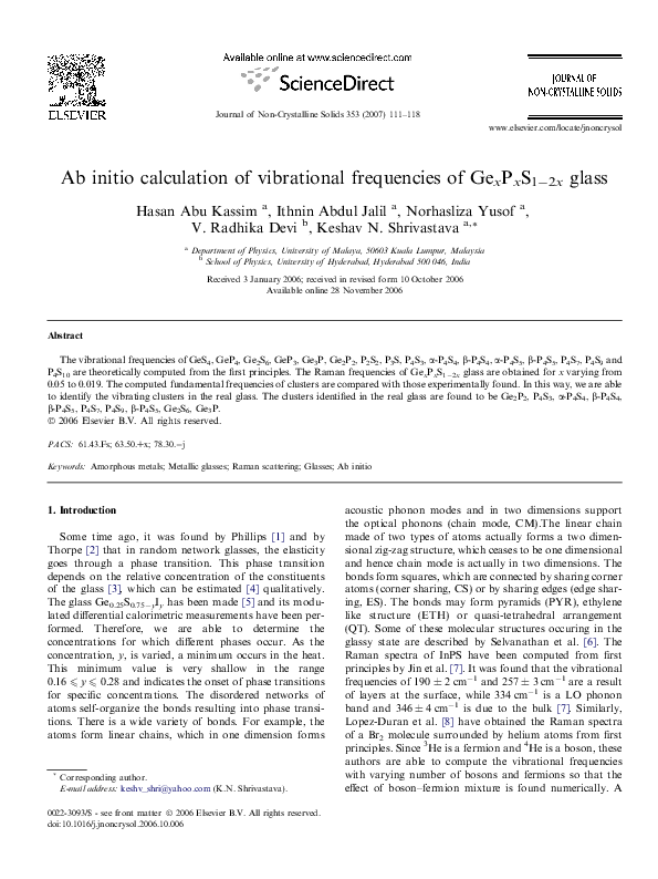 Pdf Ab Initio Calculation Of Vibrational Frequencies Of Clusters In