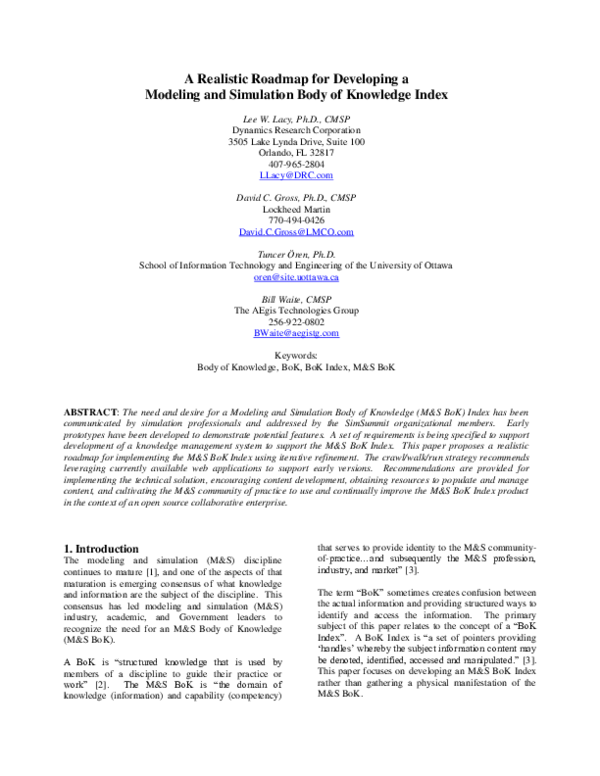 (PDF) A realistic roadmap for developing a Modeling and Simulation Body ...