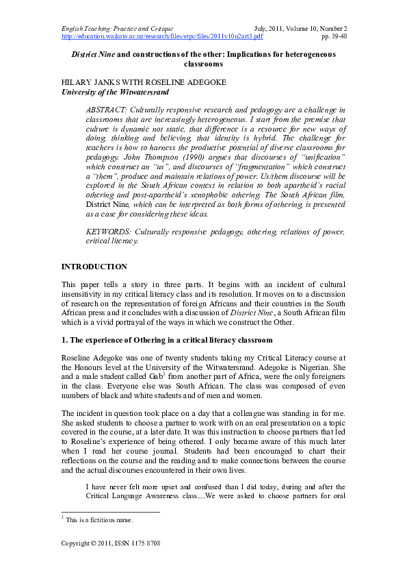 (PDF) District Nine" and Constructions of the Other: Implications for ...