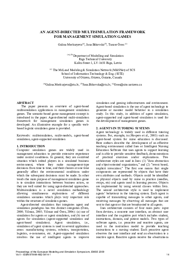 (PDF) An Agent-Directed Multisimulation Framework for Management Simulation Games