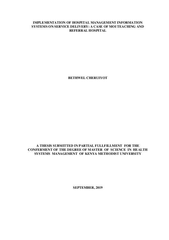 (PDF) Implementation of hospital management information systems on service delivery: a case of ...