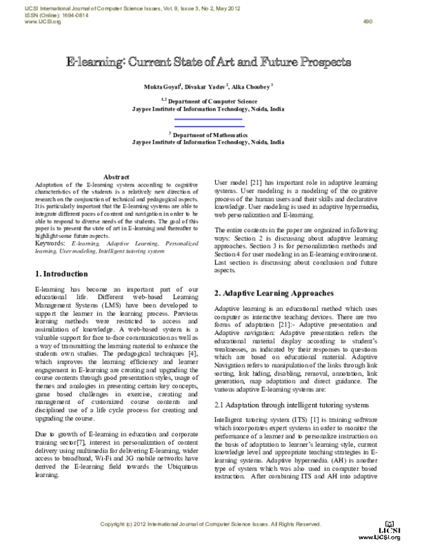 (PDF) E-learning: Current state of art and future prospects