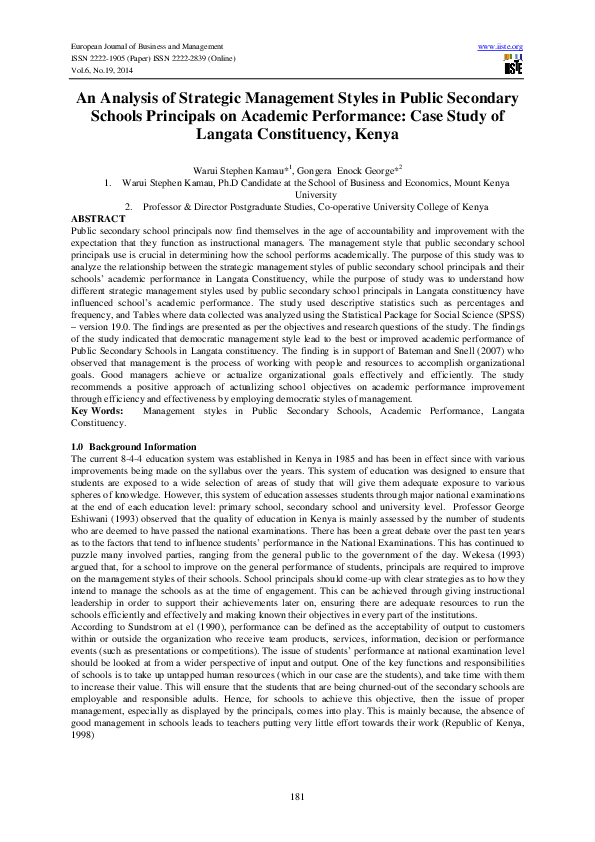 (PDF) An Analysis of Strategic Management Styles in Public Secondary ...