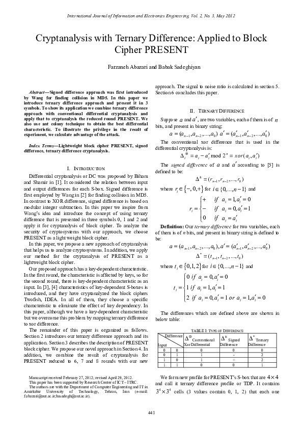 (PDF) Cryptanalysis with Ternary Difference: Applied to Block Cipher ...