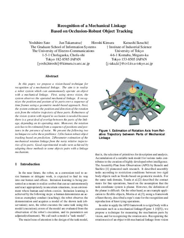 (PDF) Recognition of a mechanical linkage based on occlusion-robust object tracking