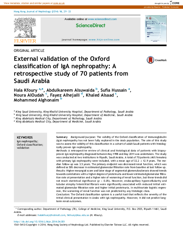 (PDF) External validation of the Oxford classification of IgA ...
