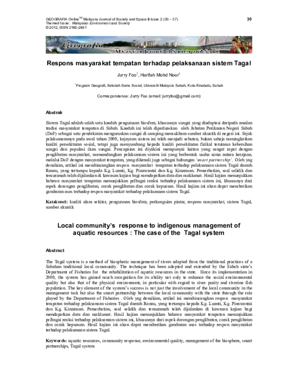 (PDF) Respons masyarakat tempatan terhadap pelaksanaan sistem Tagal ...