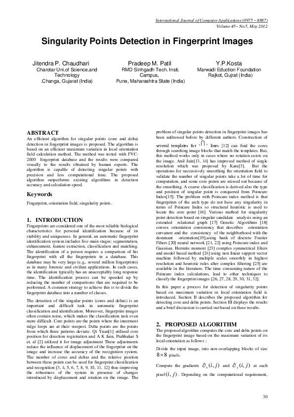 (PDF) Singularity Points Detection in Fingerprint Images