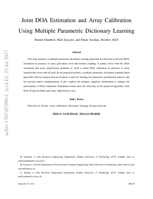 (PDF) Joint DOA Estimation and Array Calibration Using Multiple Parametric Dictionary Learning