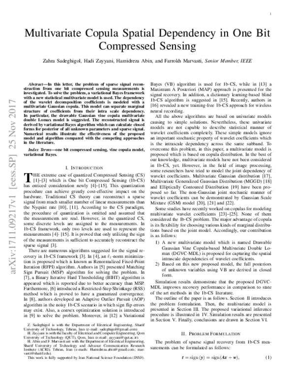(PDF) Multivariate Copula Spatial Dependency in One Bit Compressed Sensing