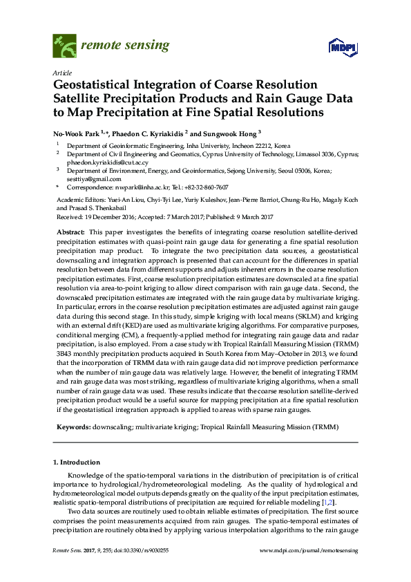 (PDF) Geostatistical Integration of Coarse Resolution Satellite Precipitation Products and Rain ...
