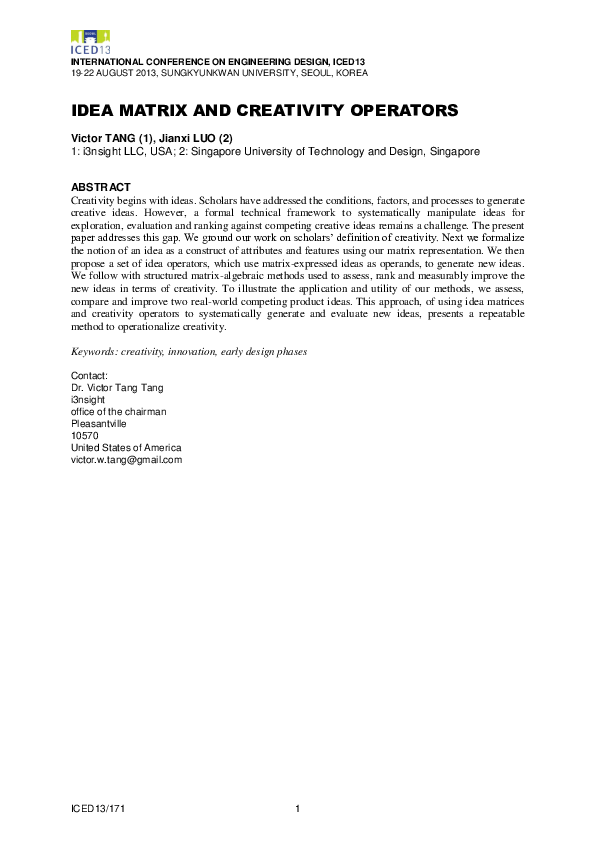 (PDF) Idea matrix and creativity operators