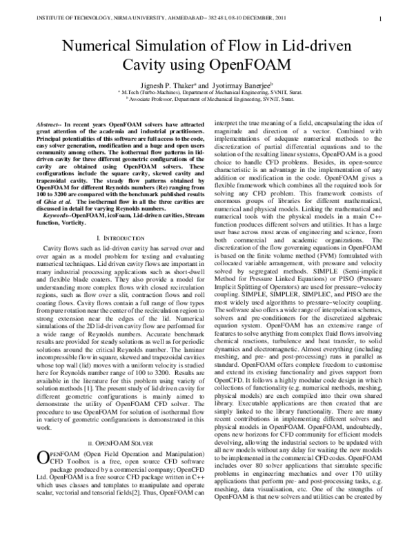 (PDF) Numerical Simulation of Flow in Lid-driven Cavity using OpenFOAM (PDF) Numerical Simulation of Flow in Lid-driven Cavity using OpenFOAM