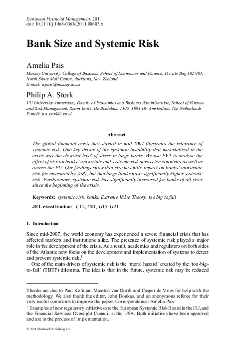 (PDF) Bank Size and Systemic Risk