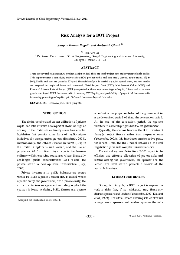 (PDF) Risk Analysis for a BOT Project
