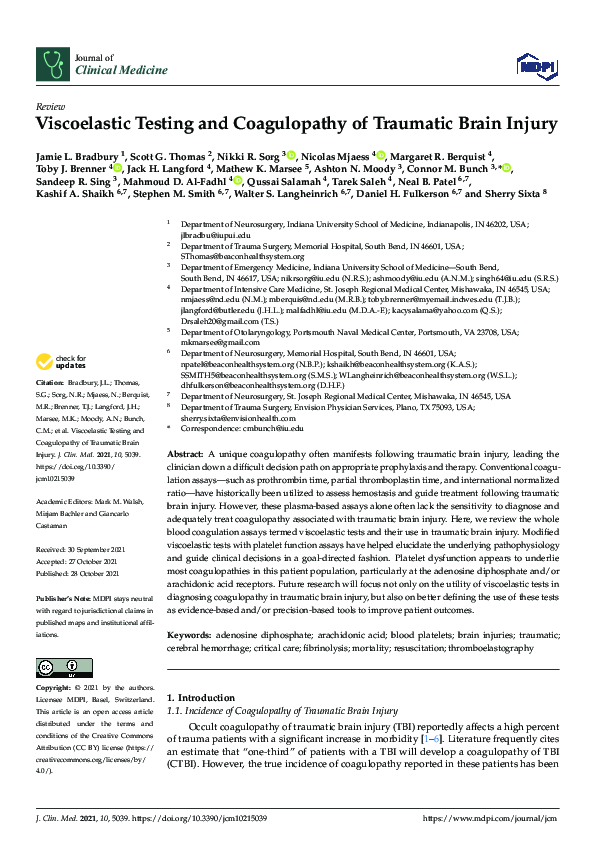 (PDF) Viscoelastic Testing and Coagulopathy of Traumatic Brain Injury