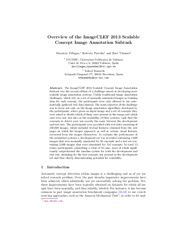 (PDF) Overview of the imageclef 2013 scalable concept image annotation subtask