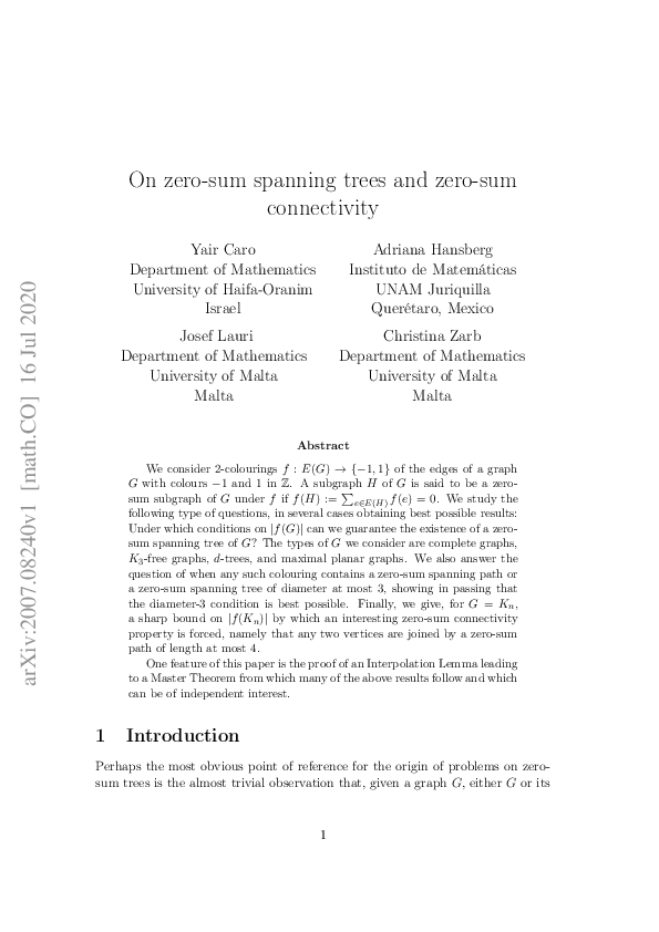 (PDF) On zero-sum spanning trees and zero-sum connectivity