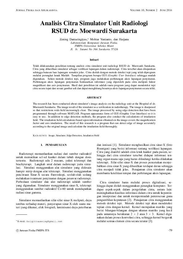 (PDF) Analisis Citra Simulator Unit Radiologi RSUD dr. Moewardi Surakarta (PDF) Analisis Citra Simulator Unit Radiologi RSUD dr. Moewardi Surakarta