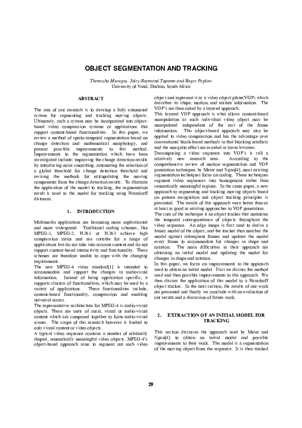 Pdf Object Segmentation And Tracking