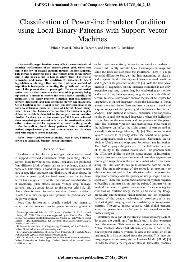 (PDF) Classification of Power-line Insulator Condition using Local Binary Patterns with Support ...
