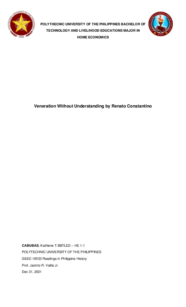 (PDF) Veneration Without Understanding by Renato Constantino
