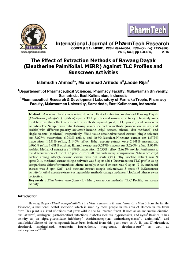 (PDF) The Effect of Extraction Methods of Bawang Dayak ( Eleutherine ...