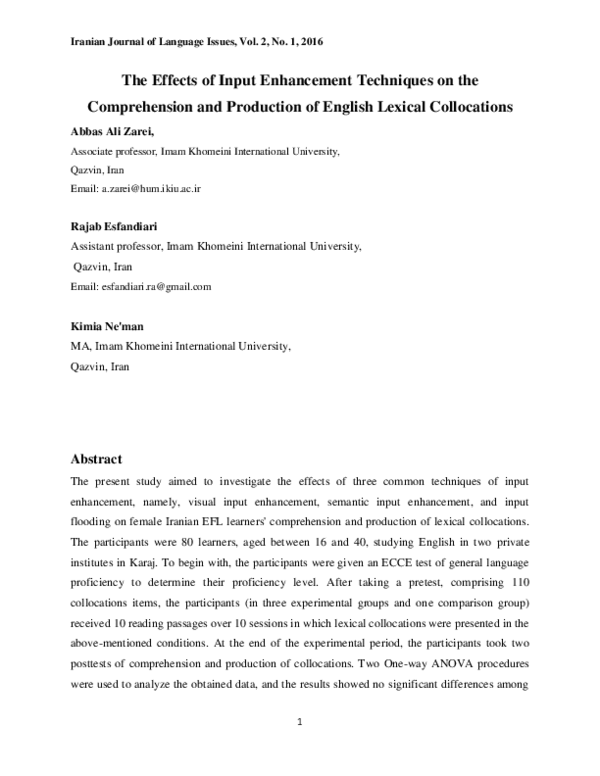 (PDF) The Effects of Input Enhancement Techniques on the Comprehension ...