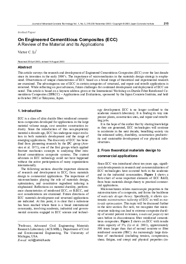 (PDF) On Engineered Cementitious Composites ( ECC ) A Review of the ...
