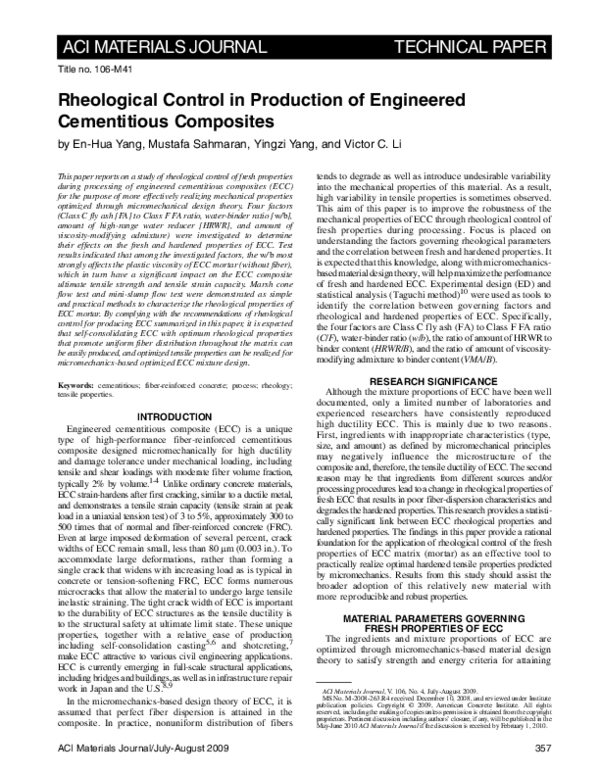 (PDF) Rheological Control in Production of Engineered Cementitious ...