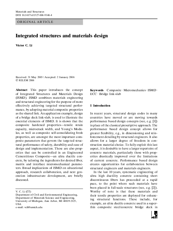 (PDF) Integrated structures and materials design