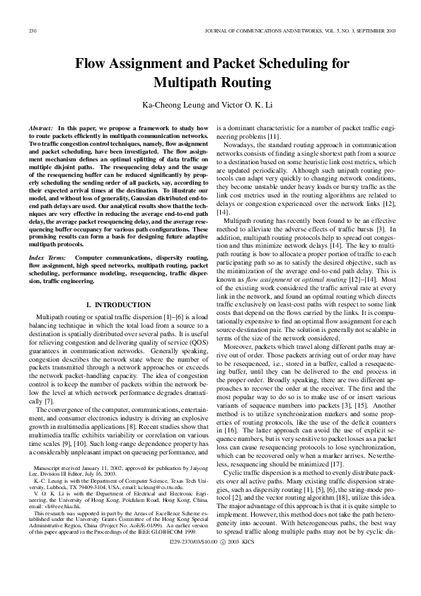 (PDF) Flow assignment and packet scheduling for multipath routing