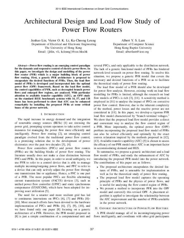 (PDF) Architectural design and load flow study of power flow routers