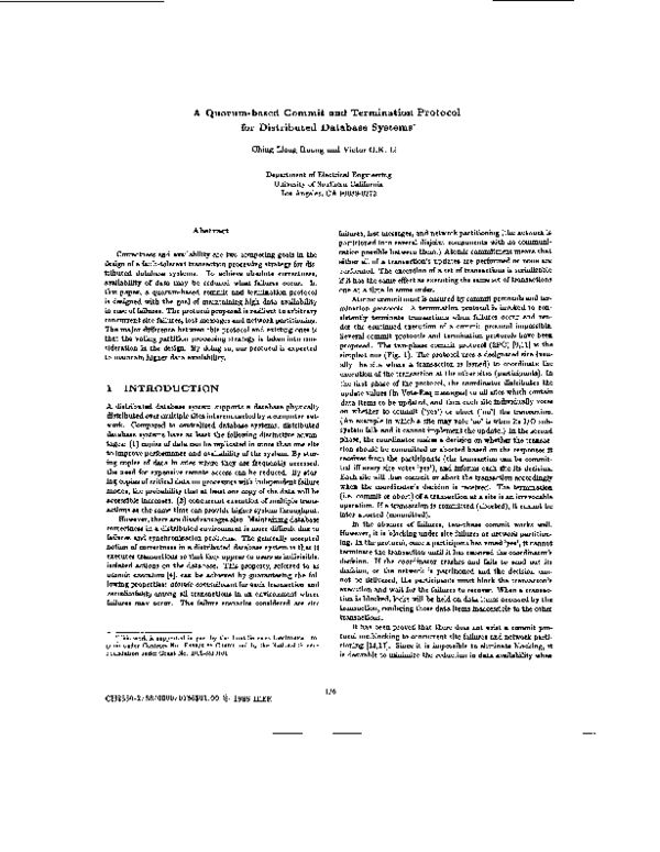 (PDF) A quorum-based commit and termination protocol for distributed database systems