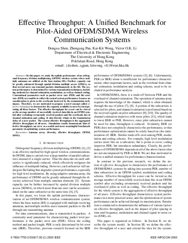 Pdf Effective Throughput A Unified Benchmark For Pilot Aided Ofdm
