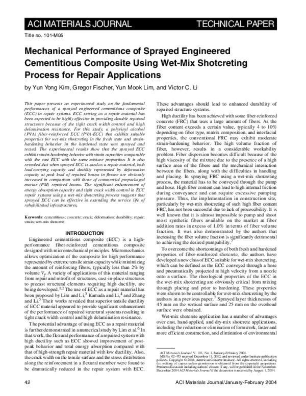 (PDF) Mechanical Performance of Sprayed Engineered Cementitious Composite (ECC) Using Wet-mix ...