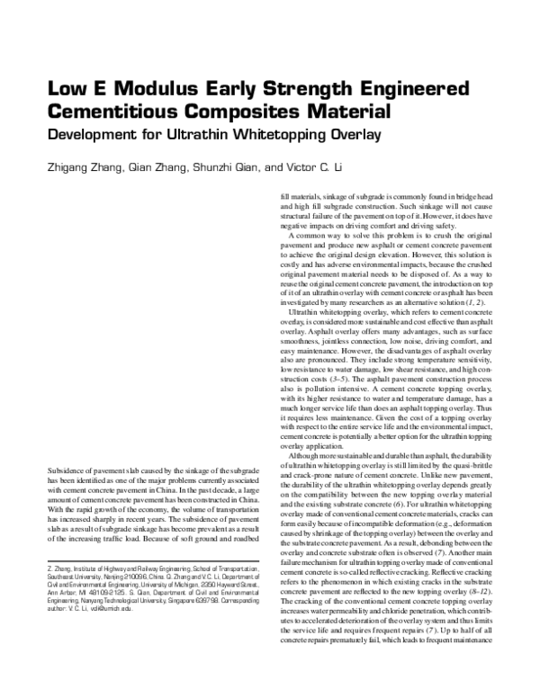 (PDF) Low E Modulus Early Strength Engineered Cementitious Composites ...