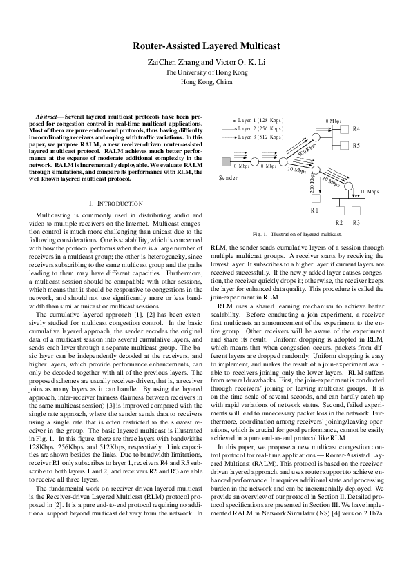 (PDF) Receiver-Driven Router-Assisted Layered Multicast (RALM)