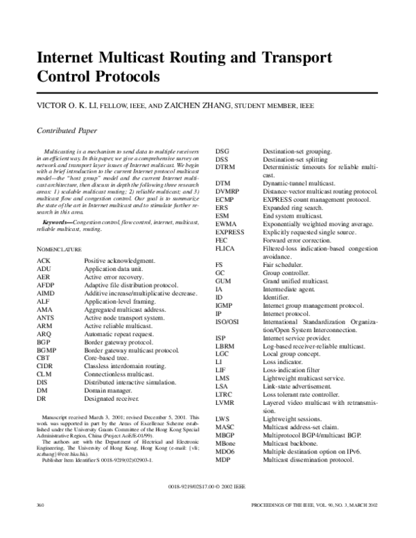 (PDF) Internet multicast routing and transport control protocols