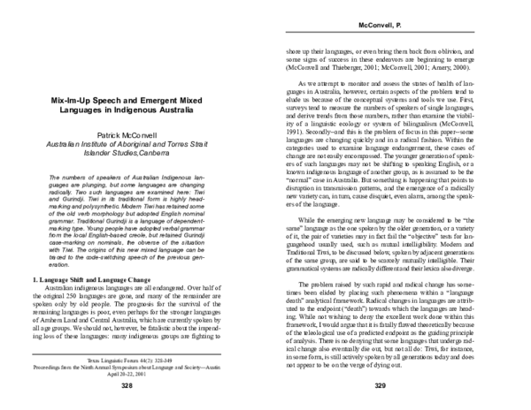 (PDF) Mix-im-up speech and emergent mixed languages in Indigenous Australia