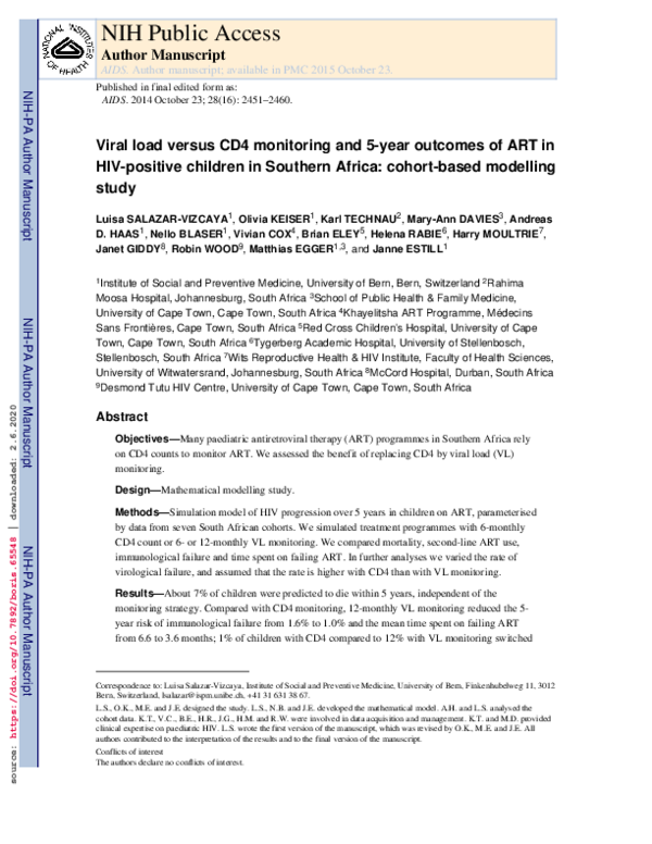 (PDF) Viral load versus CD4+ monitoring and 5-year outcomes of ...