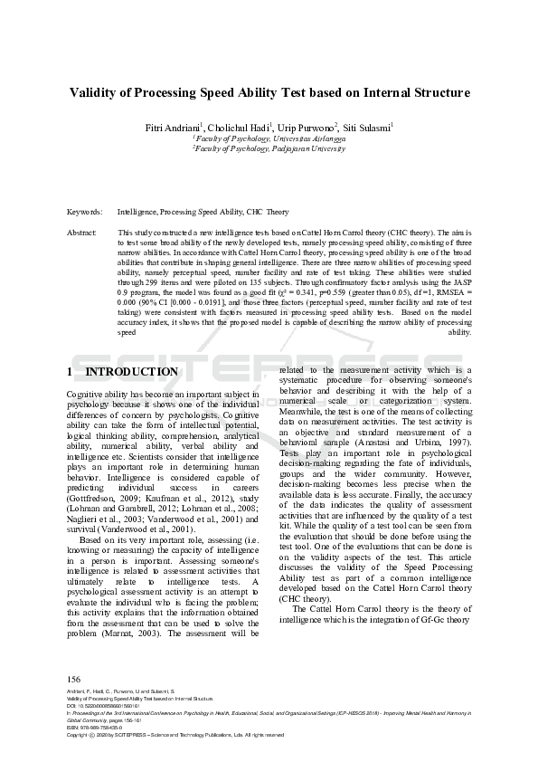 (PDF) Validity of Processing Speed Ability Test based on Internal Structure