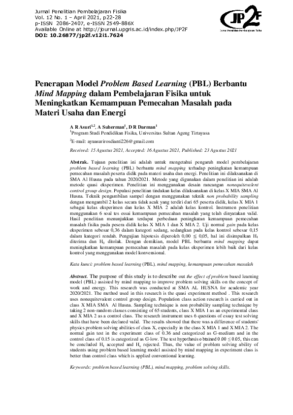 (PDF) Penerapan Model Problem Based Learning (PBL) Berbantuan Alat Peraga untuk Meningkatkan ...